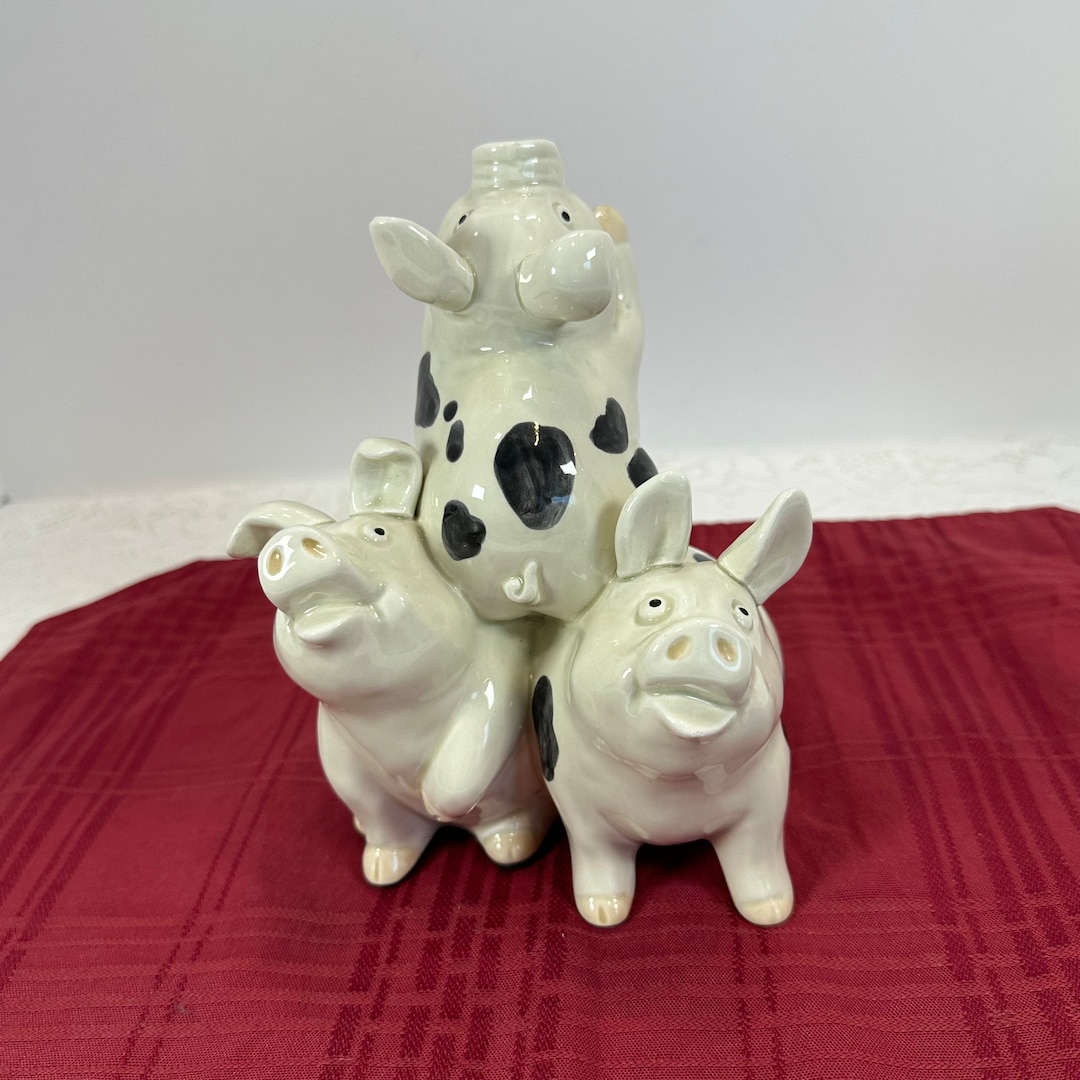 Vintage Porcelain Black and White Omnibus OCI Japan Stacked Pigs ...