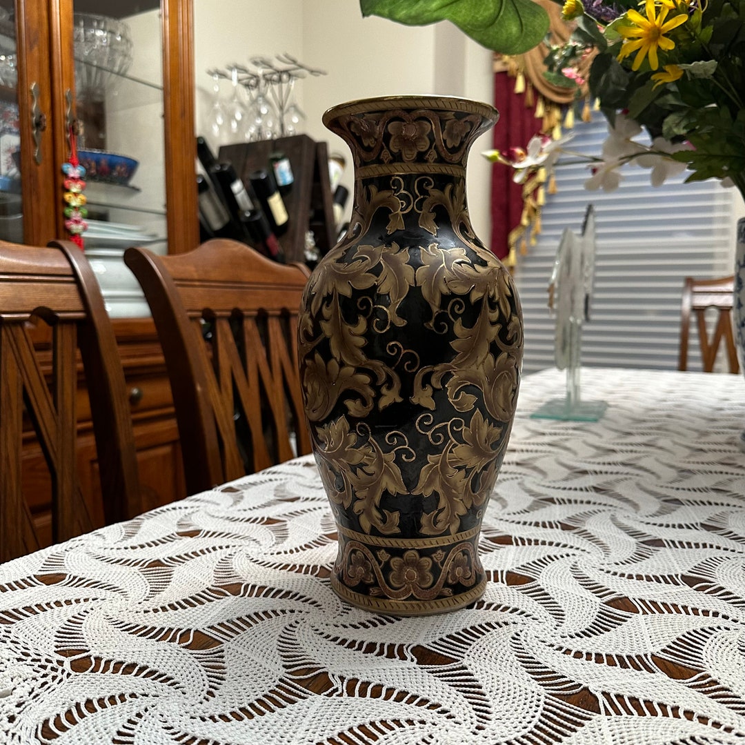 Black and Gold Decorative Romanesque Ceramic Vase, 12" Vase Tall - Etsy