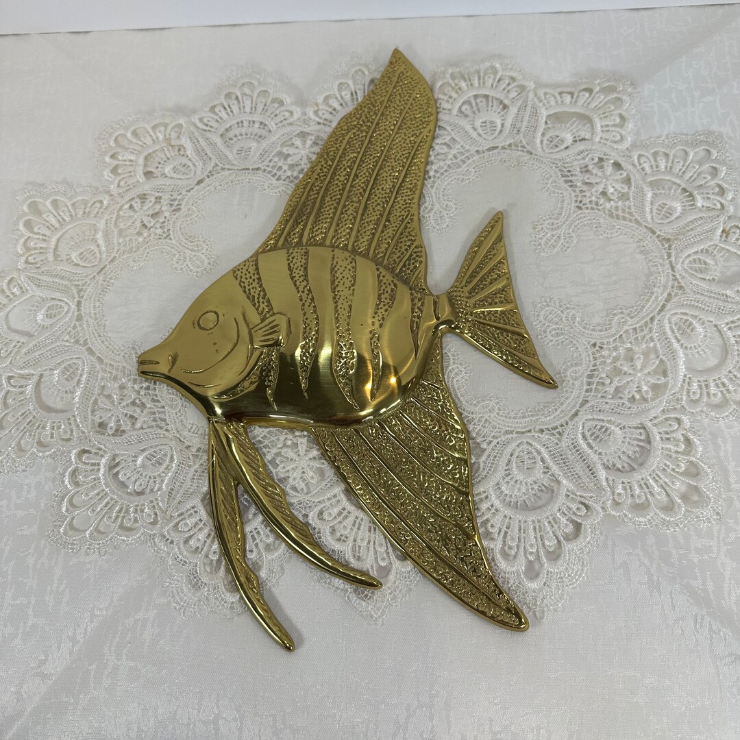 Vintage Large Solid Brass Angle Fish Wall Hanger Figurine 14.5"in Tall ...