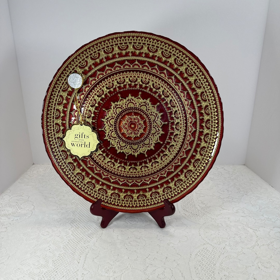 Art of the Table Ardacam Red and Gold Handmade, Turkish Glass Plate New ...