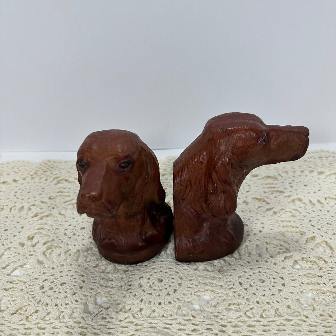 Vintage Pair of Setter Retriever Book Ends Wooden/resin Carved Brown ...