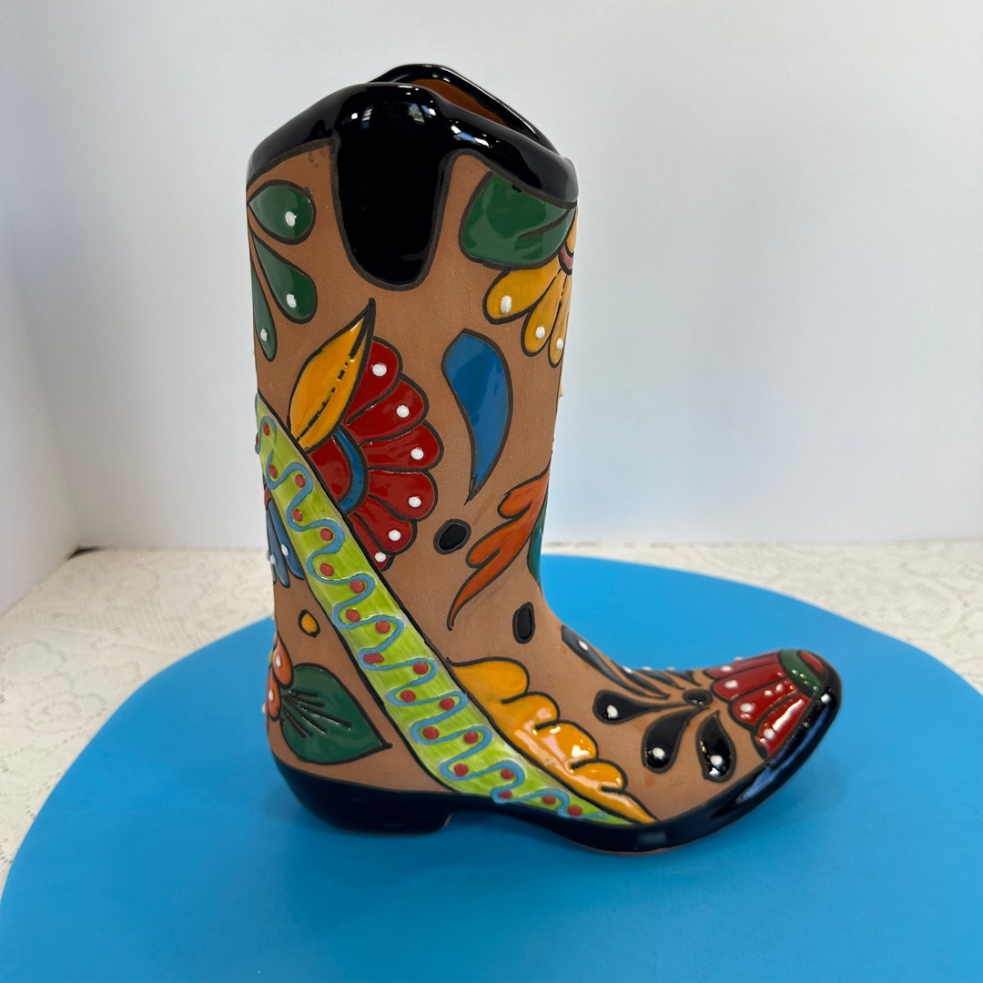Vintage, Talavera Pottey, Cowboy Boot, Planter, Mexican, Terracotta ...
