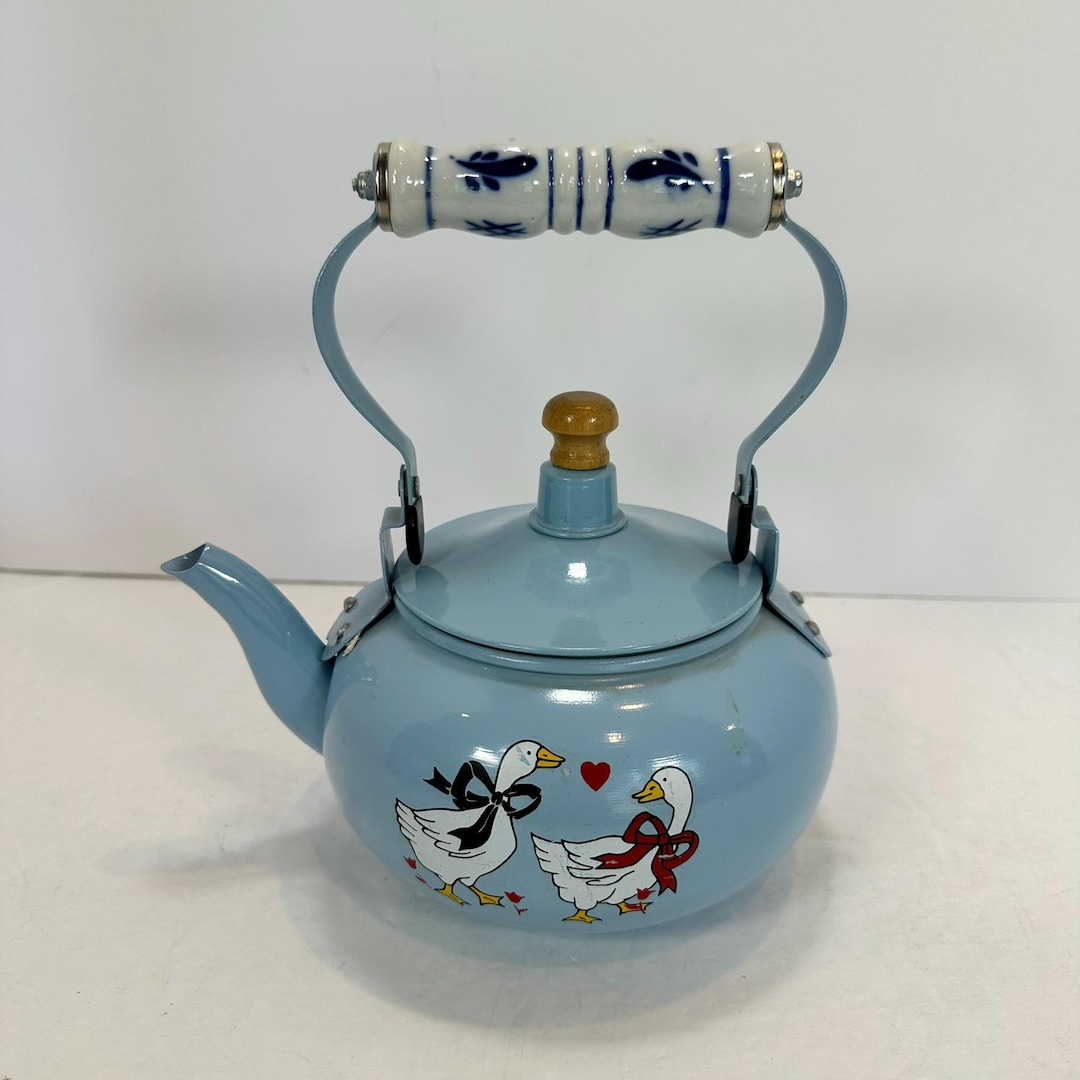 Vintage, Blue Enamel Metal Goose, Hand Painted Metal, White Goose/duck ...