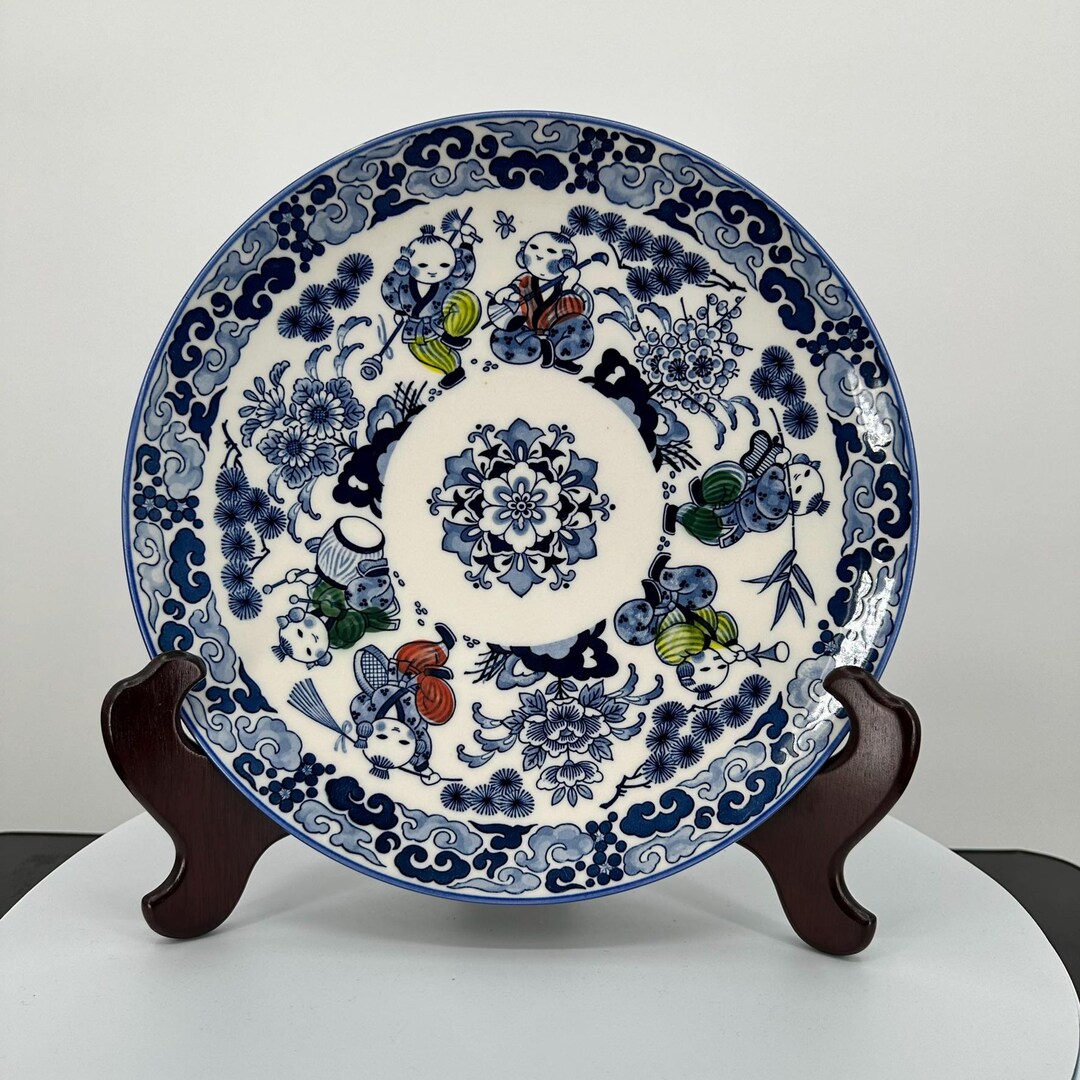 Vintage, Japanese Hand Painted Mosaic Wall Hanging or Serving Plate ...