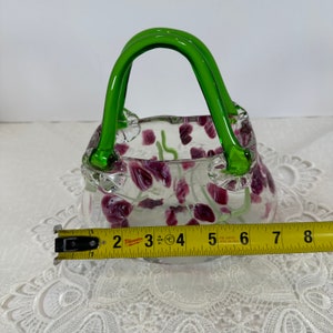Beautiful Vintage Art Glass Retro Purse, Handbag, With Purple Flowers ...