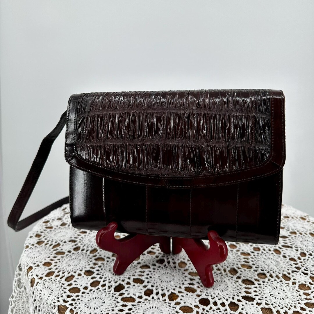 Vintage, 80s, Korean Eel Skin Clutch Bag, Handbag Burgundy Red Brown ...