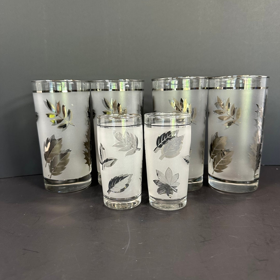 Vintage Set of 4, Frosted Silver Leaf Tumblers/mcm High Ball Glasses ...