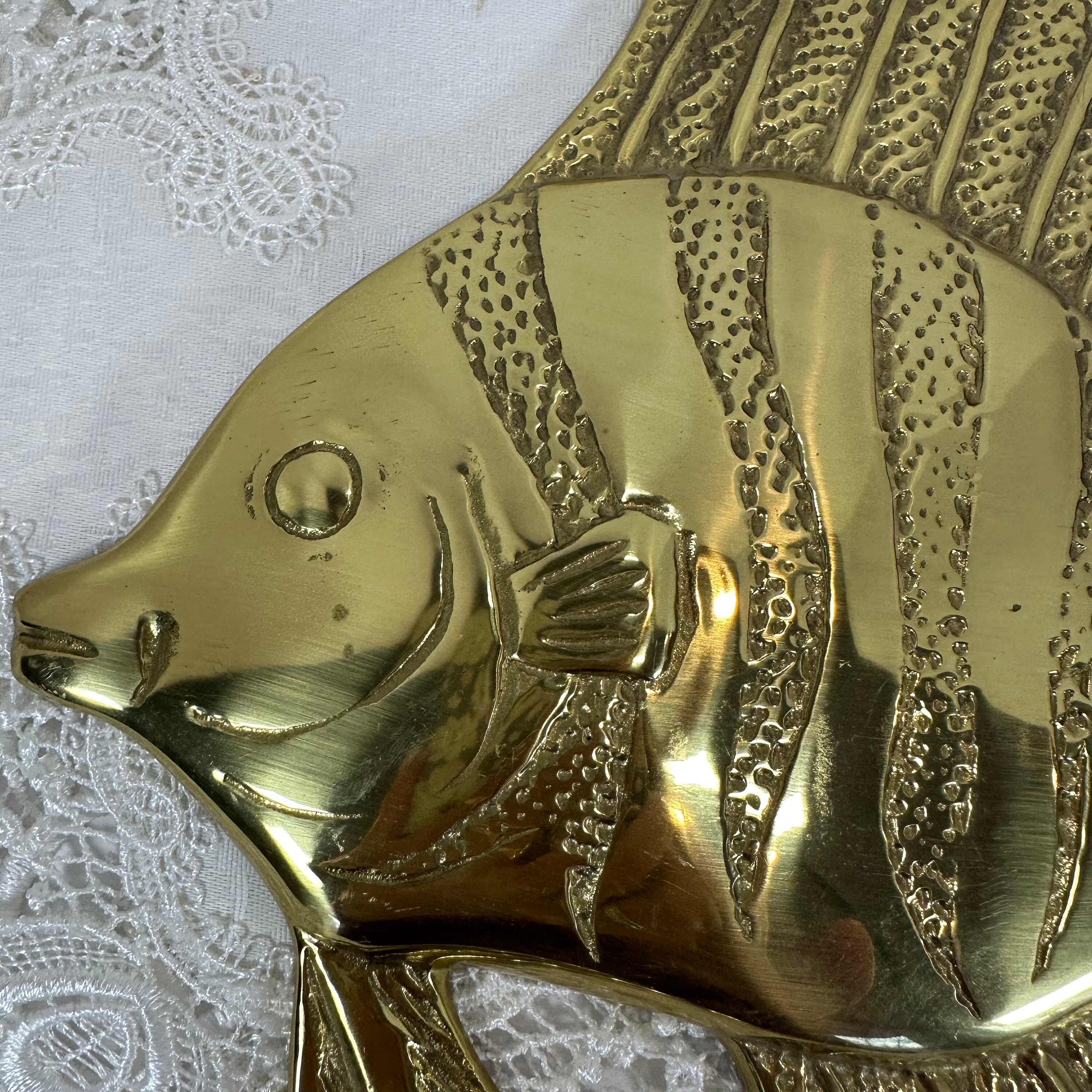 Vintage Large Solid Brass Angle Fish Wall Hanger Figurine 14.5in Tall ...