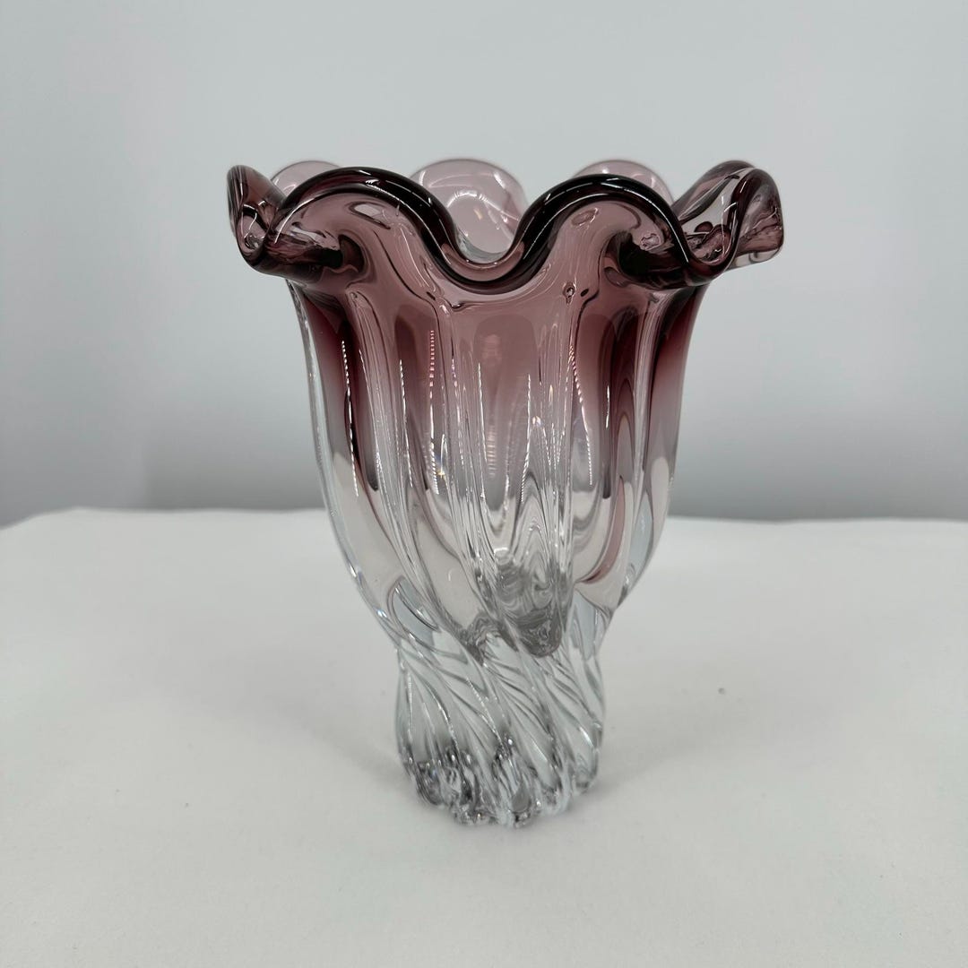 Vintage Handblown Lead Crystal, Art Glass Purple Tulip Shaped ...