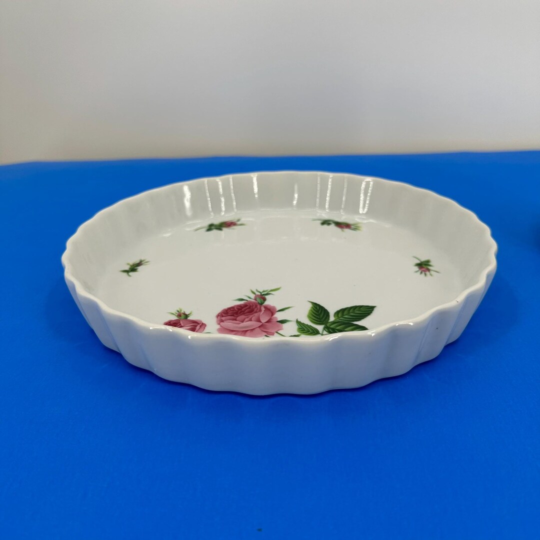 Vintage, Christineholm Rose Pattern White Quiche Dish, Cooking Dish ...