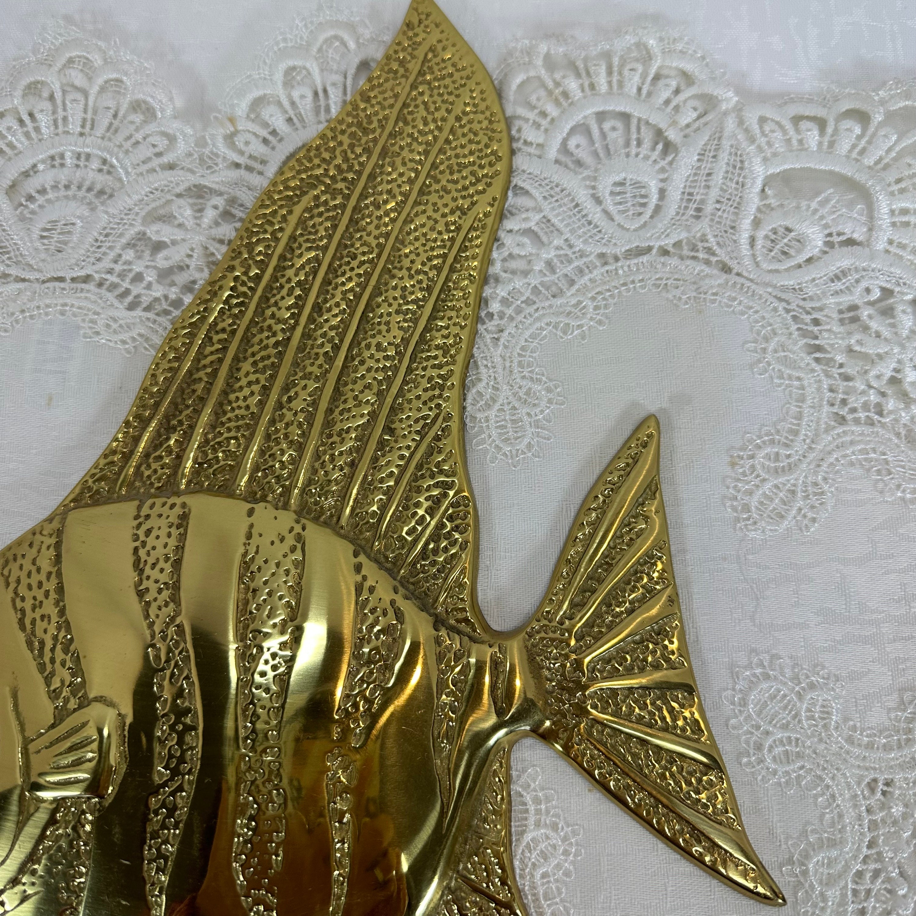 Vintage Large Solid Brass Angle Fish Wall Hanger Figurine 14.5in Tall ...