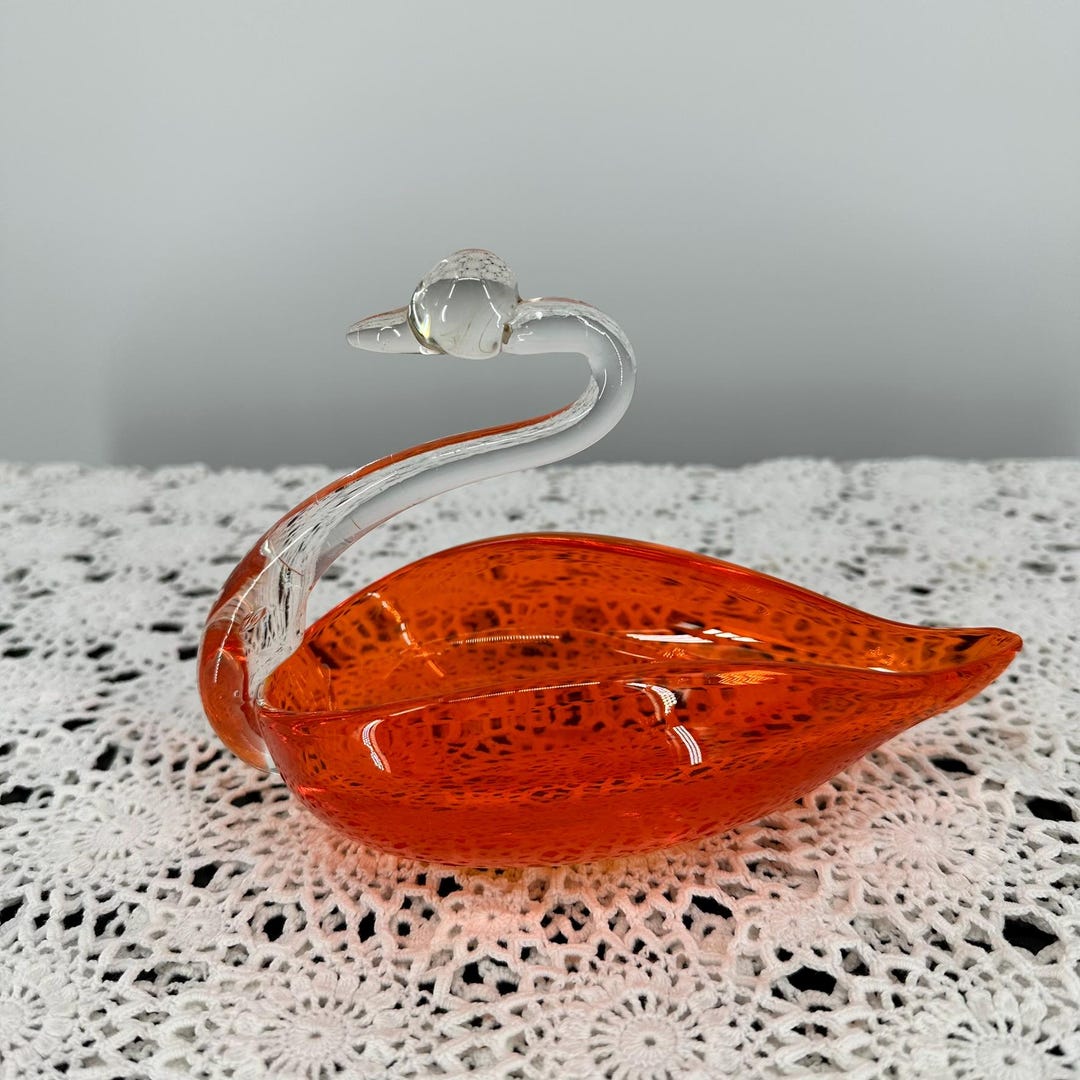Vintage, Duncan and Miller, Handblown Art Glass, Orange Swan, Candy ...