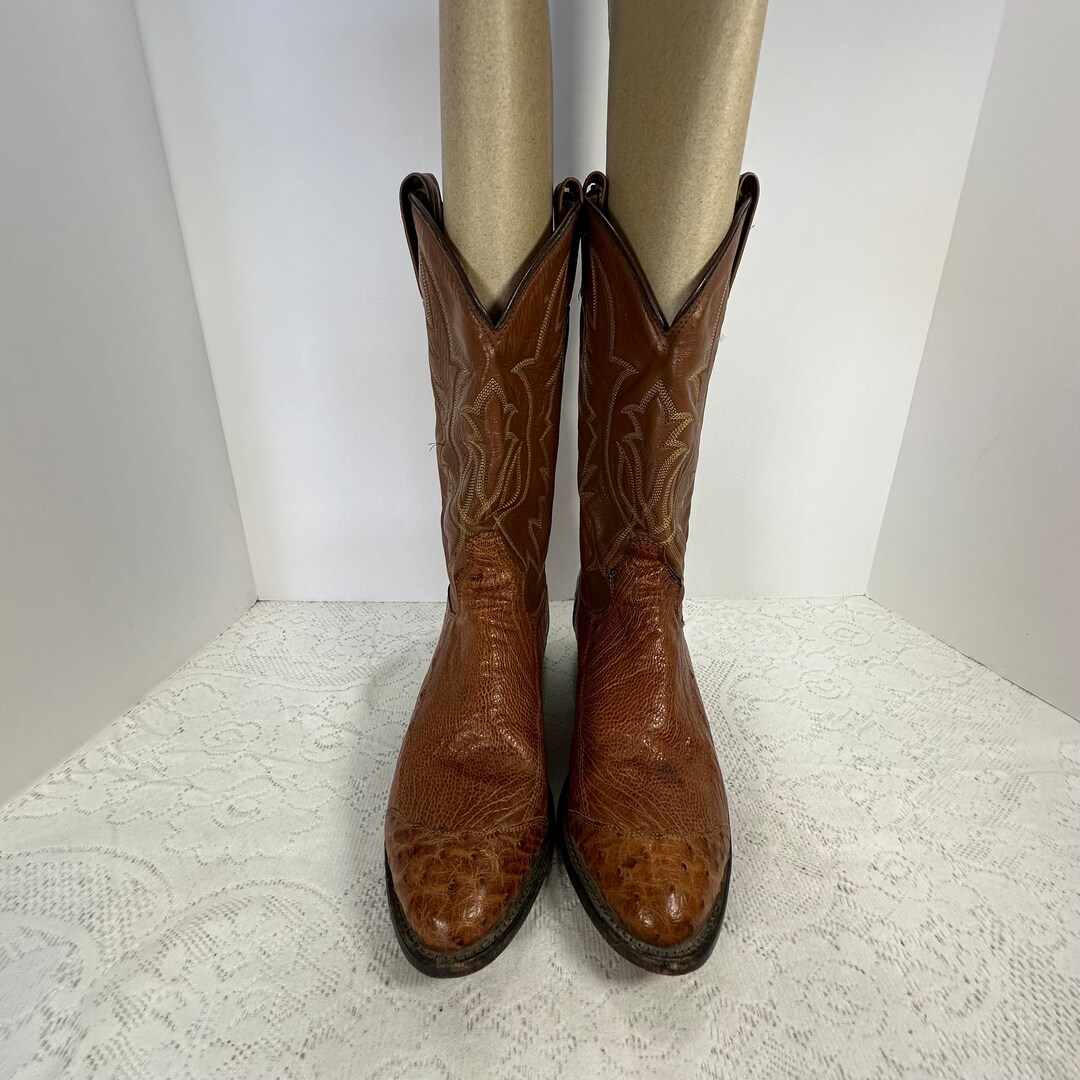 Vintage, Tony Lama Brown Cowboy Boots With Croc Toe & Heel, Block Heels ...