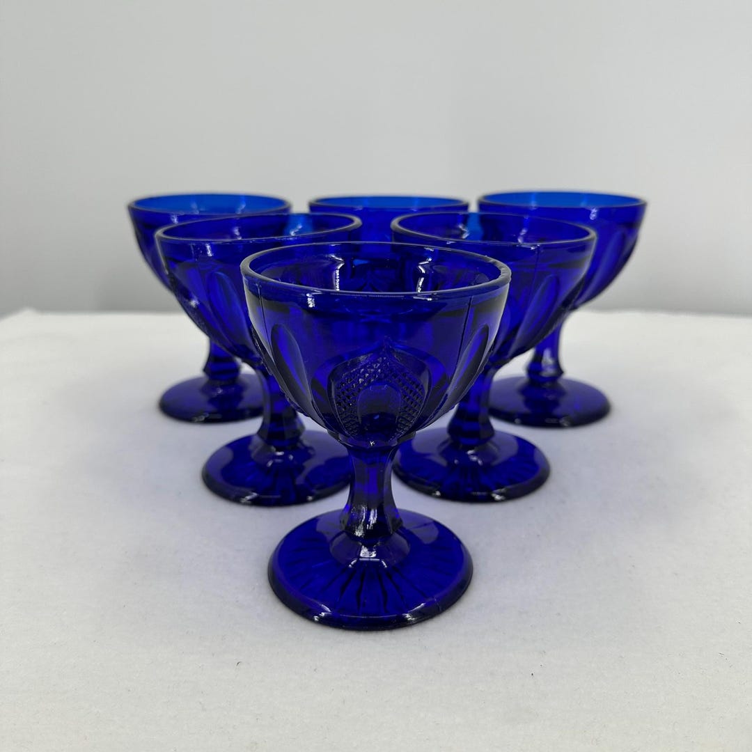 Vintage, IMPERIAL MMA, Set of SIX, Colbalt Blue Lead Crystal Wine ...