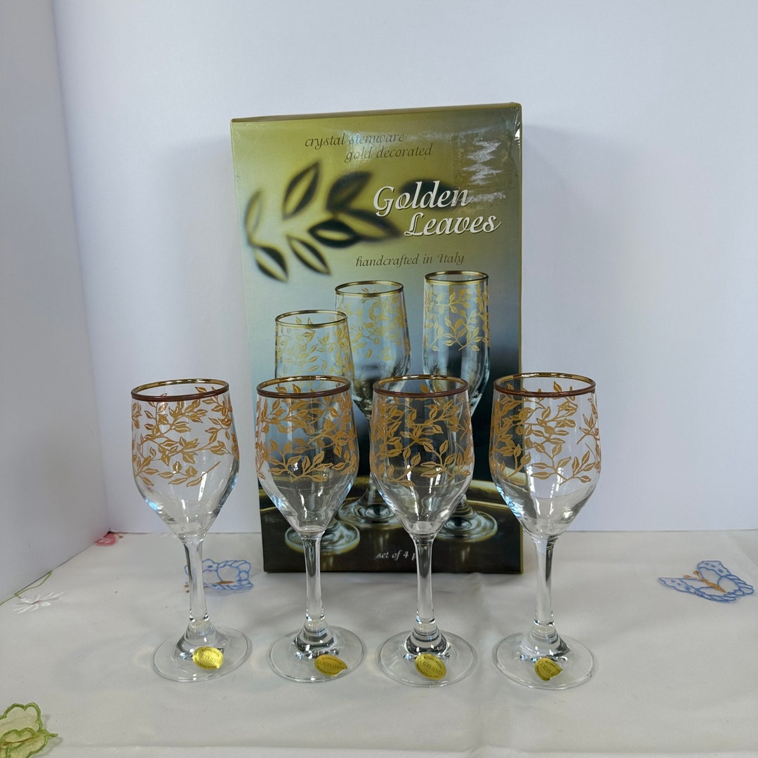 Vintage Set of 4 GOLDEN LEAVES, Wine/champaign Glasses, Crystal ...
