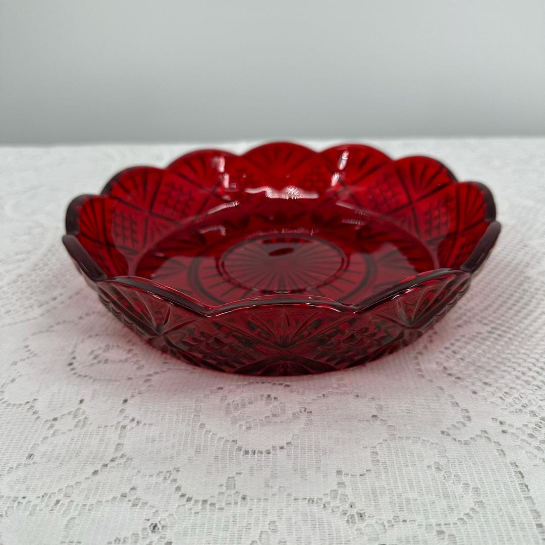 Vintage Red Flash Glass, Red Ruby Glass Dublin Chip and Dip Set Missing ...