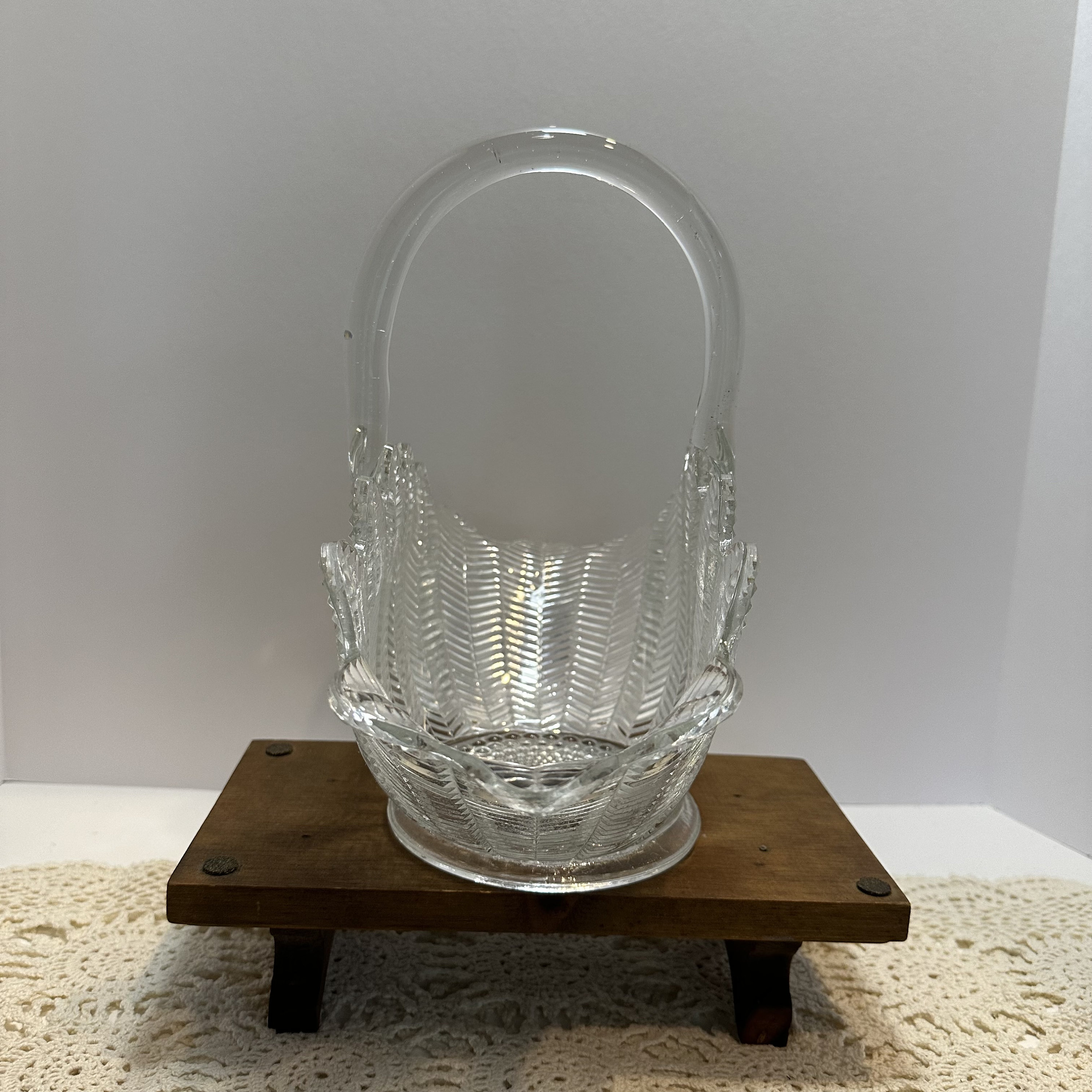 Vintage LE Smith Fern Crystal Glass Decorative Dish Bowl/basket With ...