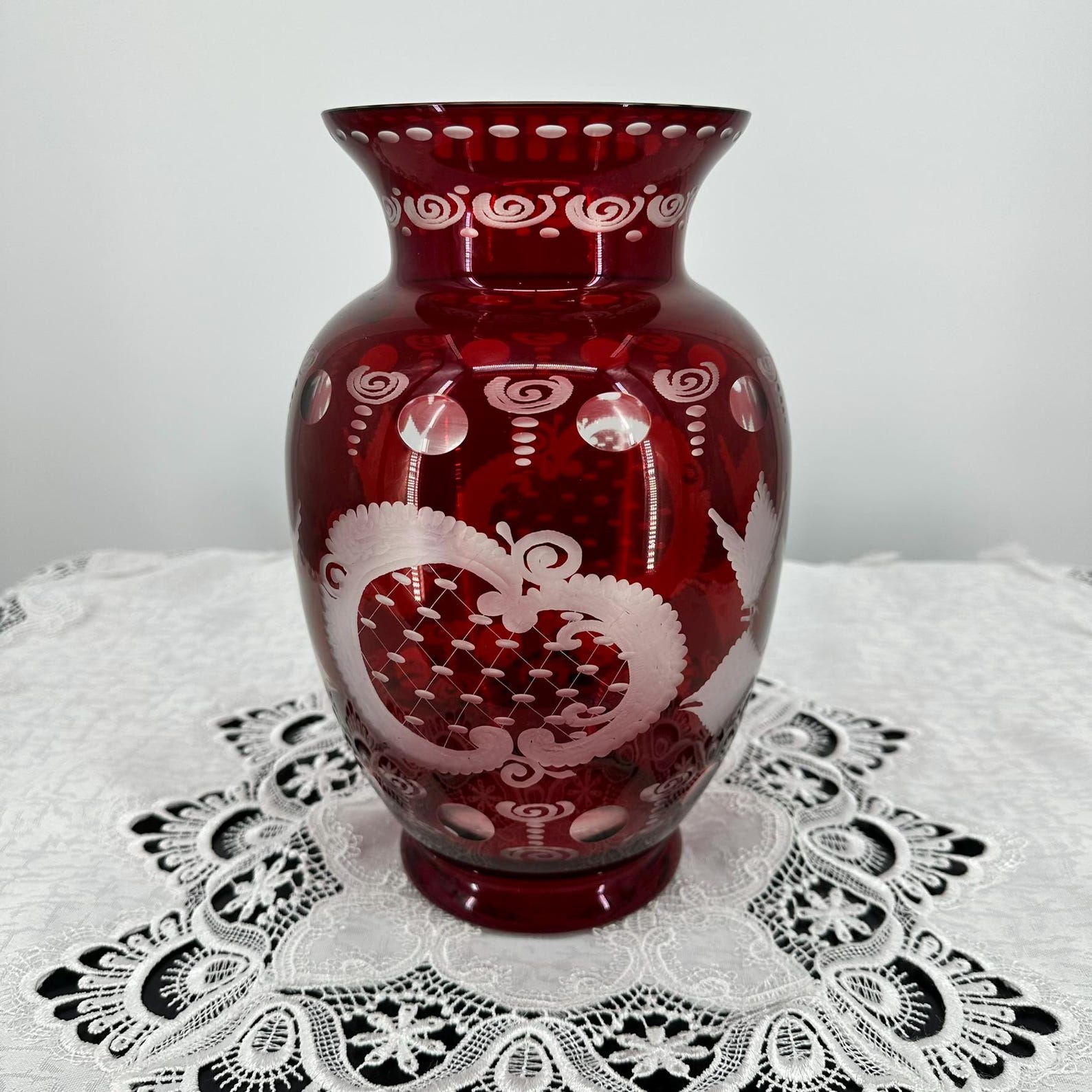Vintage, Egermann Bohemia Crystal Czech Republic Handblown Glass Red ...