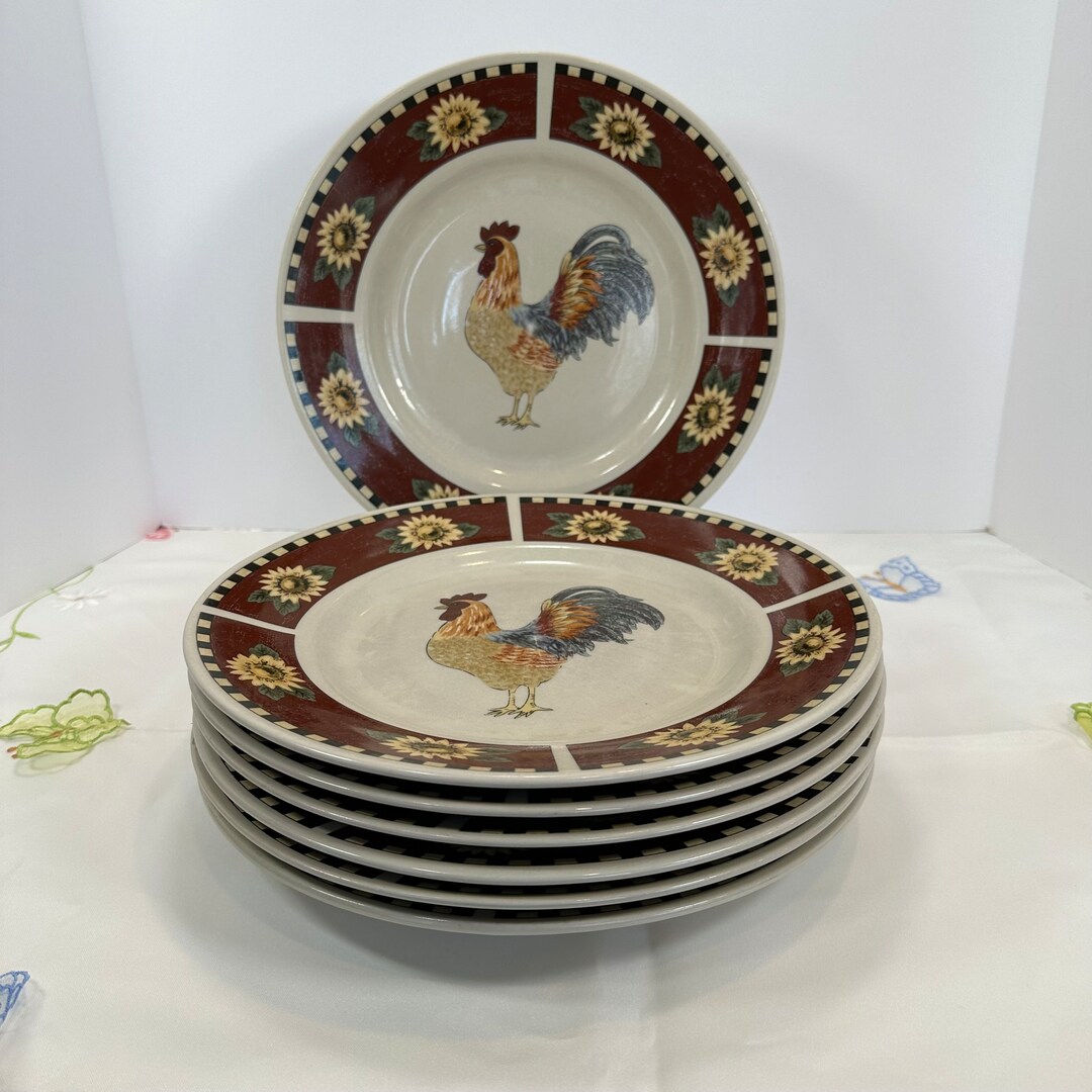 Decorative, Vintage Set of 7, Gibson, Brewster Rooster Dinner Plates ...