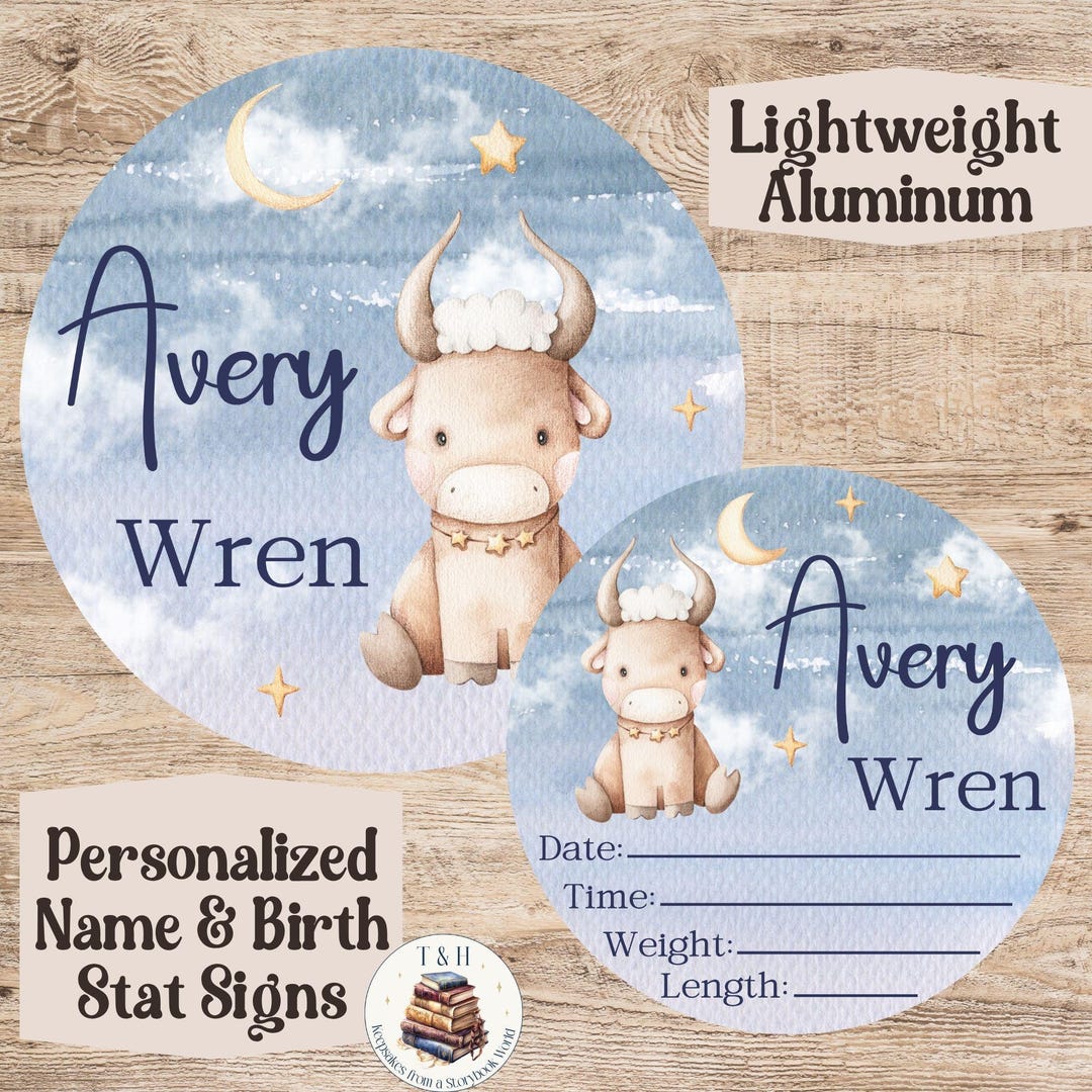 Taurus Bull Baby & Birth Stat Sign – Personalized Aluminum Nursery ...