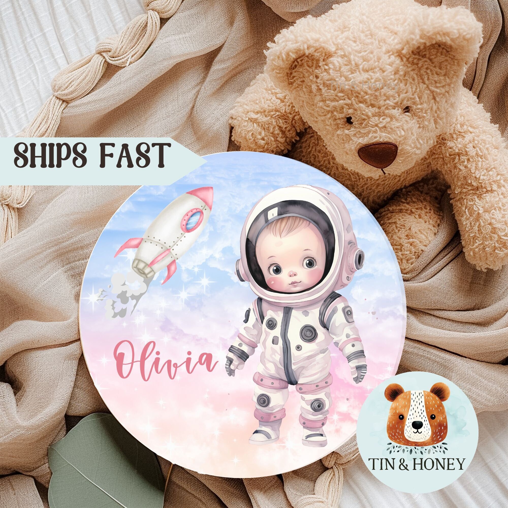 Astronaut Baby Girl Name Sign, Personalized Astronaut Rocket Name Sign ...