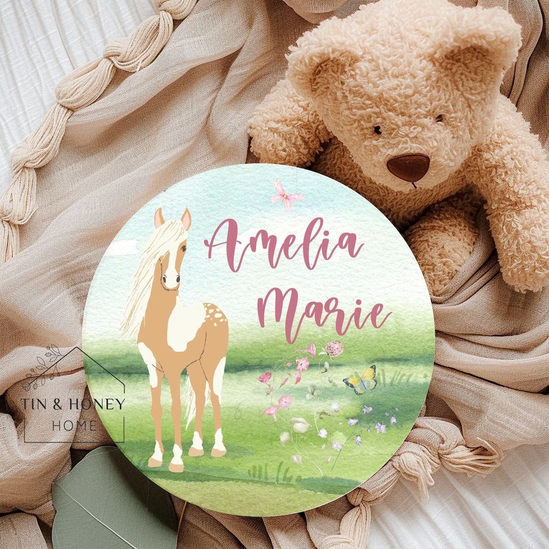 Custom Girls Horse Sign, Personalized Round Pony Name Sign, Custom ...