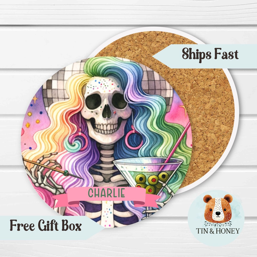 Groovy Halloween Skeleton Coasters, Spooky Tarot Inspired Disco ...