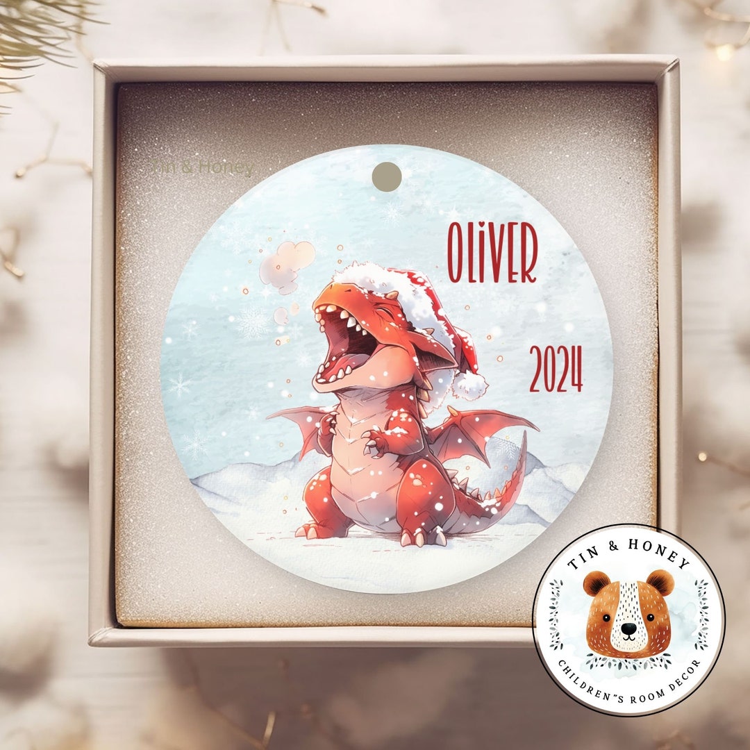 Not so Scary Baby Dragon Christmas Ornament, Red Dragon Wearing Santa ...