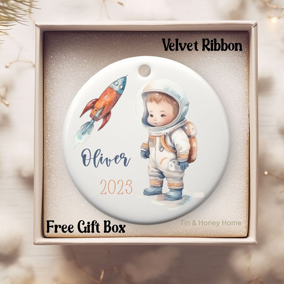 Custom Astronaut Boy Rocket Ornament, Personalized Space Explore ...