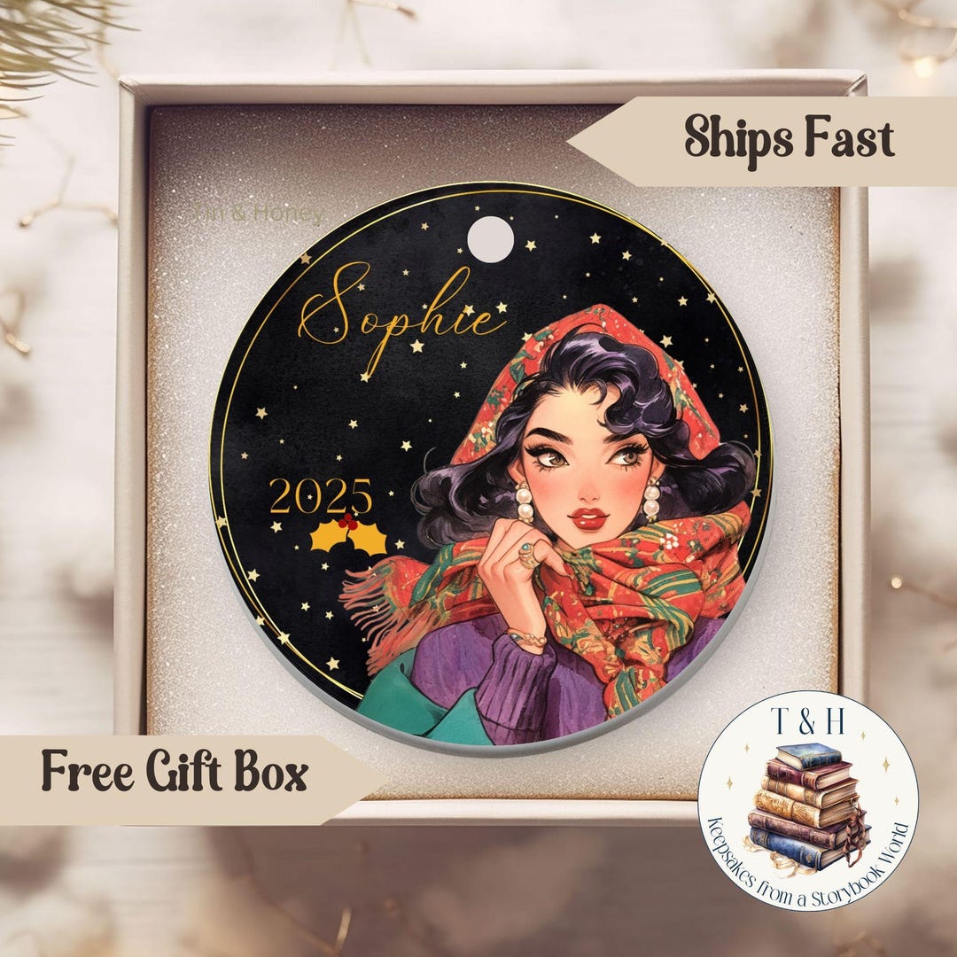 Personalized Vintage Glam Girl Christmas Ornament - Black Haired Lady ...