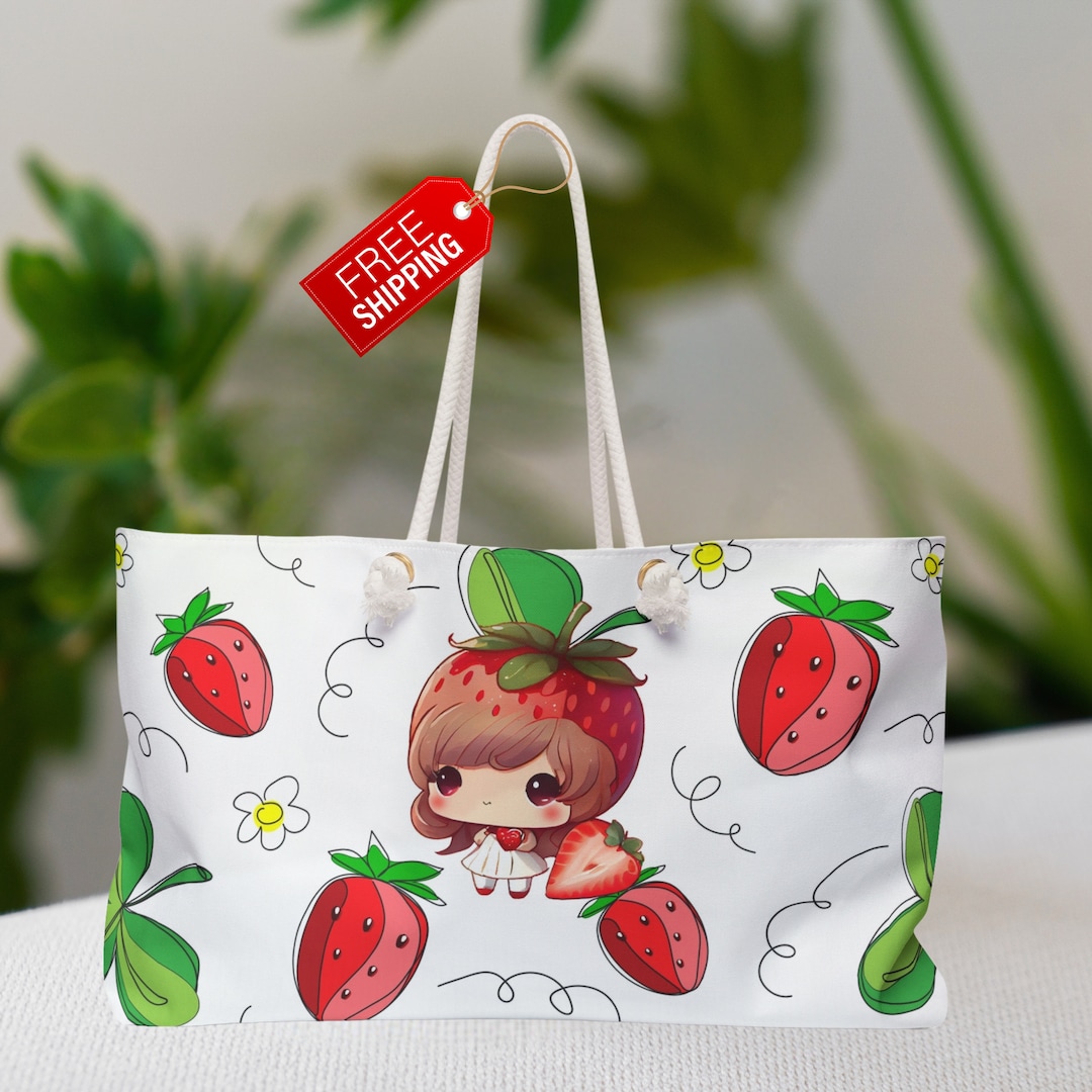 Strawberry Tote Bag, Shopping Bag, Straw Beach Bag, Straw Bag ...