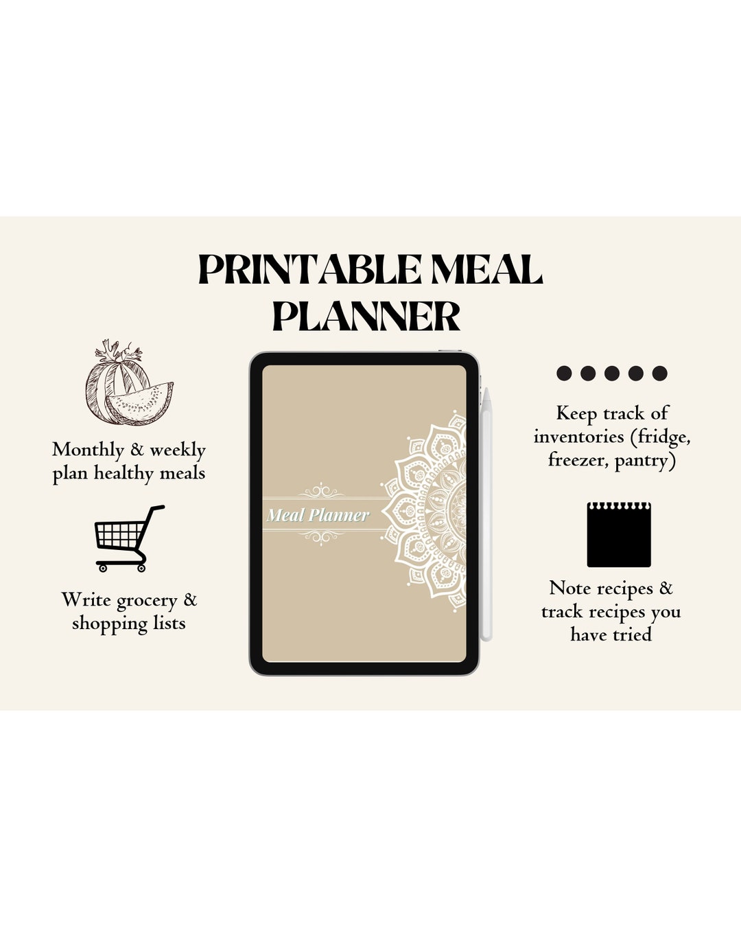 Meal Planner | Printable & Digital | Grocery , Shopping List Diary ...