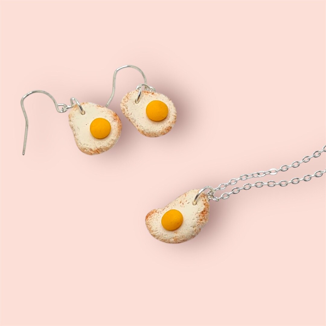 Fried Egg Jewellery Set, Mini Food Jewellery, Polymer Clay Egg Charms ...