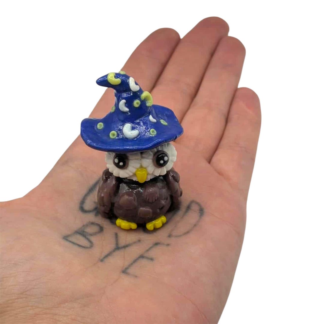 OOAK Polymer Clay Wizard Owl Figurine: Collectible Miniature Art - Etsy