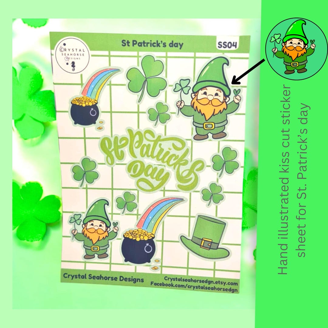 St Patrick’s Day Stickers, Green Shamrock Sticker Sheet, Hand ...