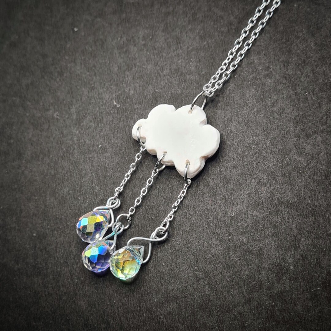 Necklace Rain Drop Cloud Jewellery Weather Pendant Crystal Droplets ...