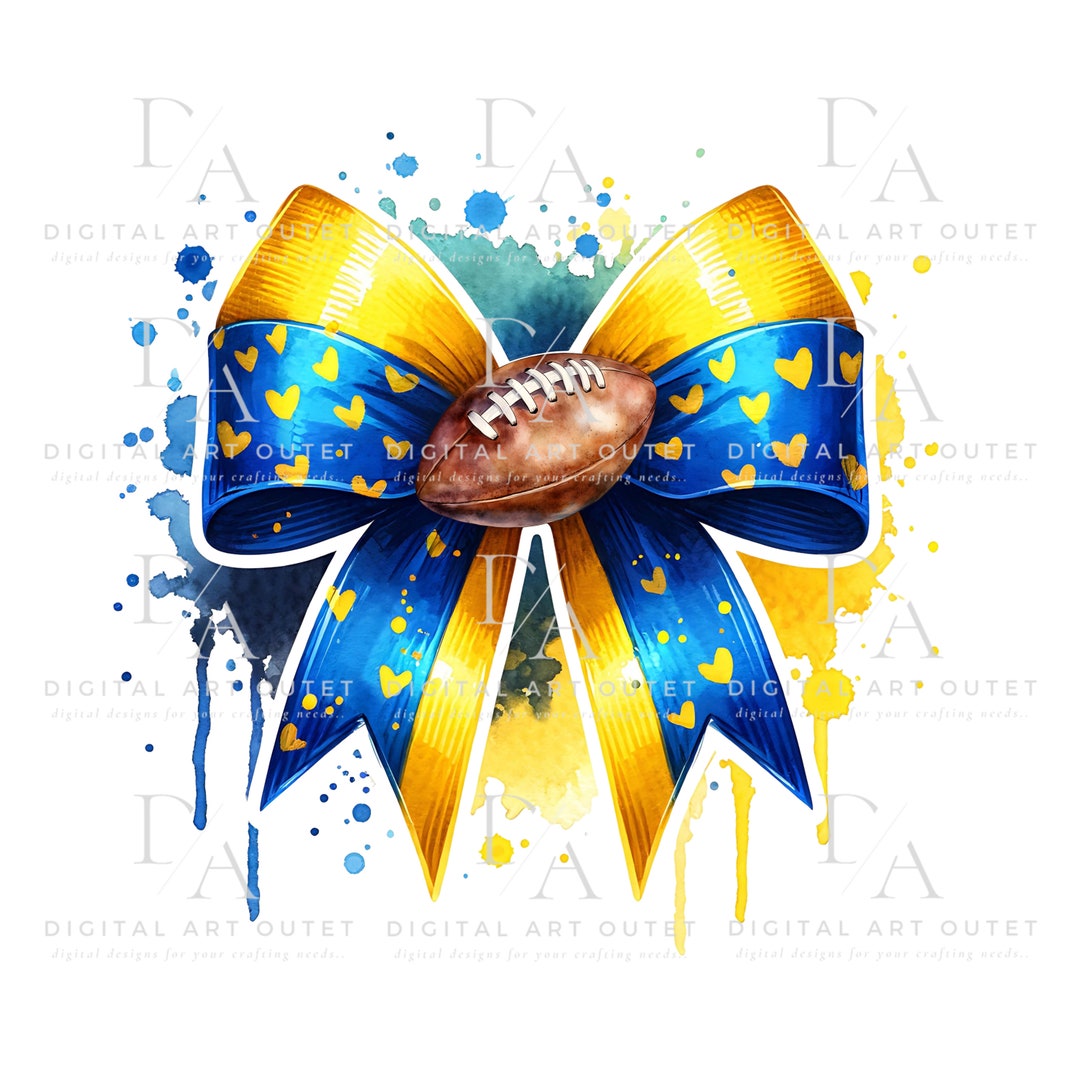 LA Chargers Blue and Gold Football Coquette Bow PNG Sublimation Design ...
