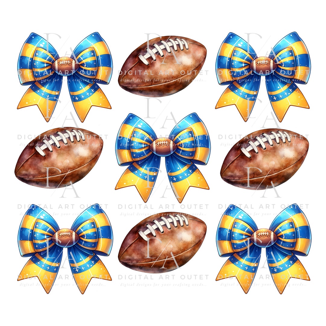 LA Chargers Blue and Gold Football Coquette Bow PNG Sublimation Design ...