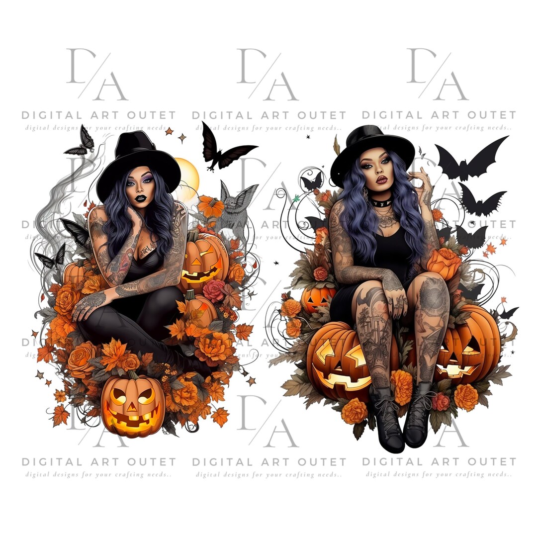 Pretty Attractive Halloween Witches With Tattoos in Witch Hats ...