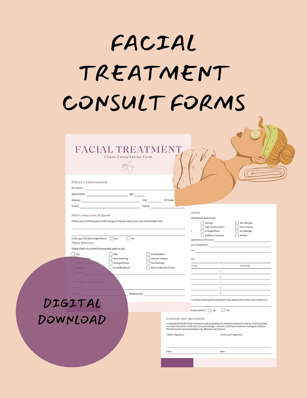 Facial Treatment Consult Forms DIGITAL - Etsy