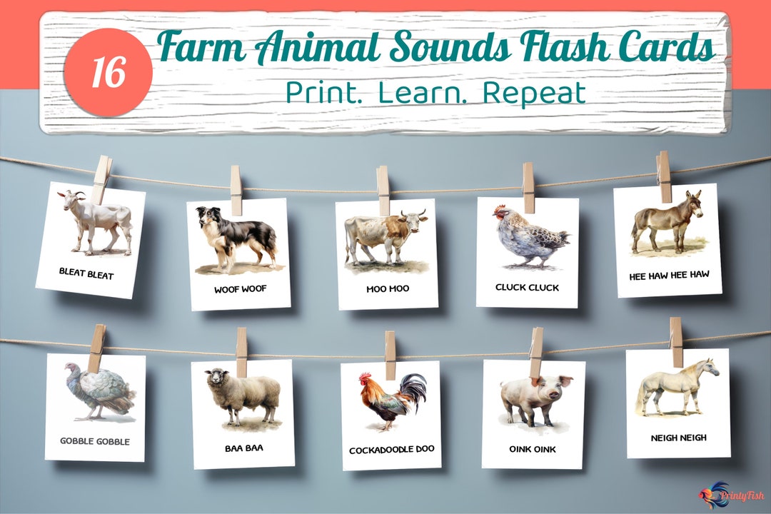 16 Farm Animal Sounds Cards Montessori Educational Cards Kids Learn ...