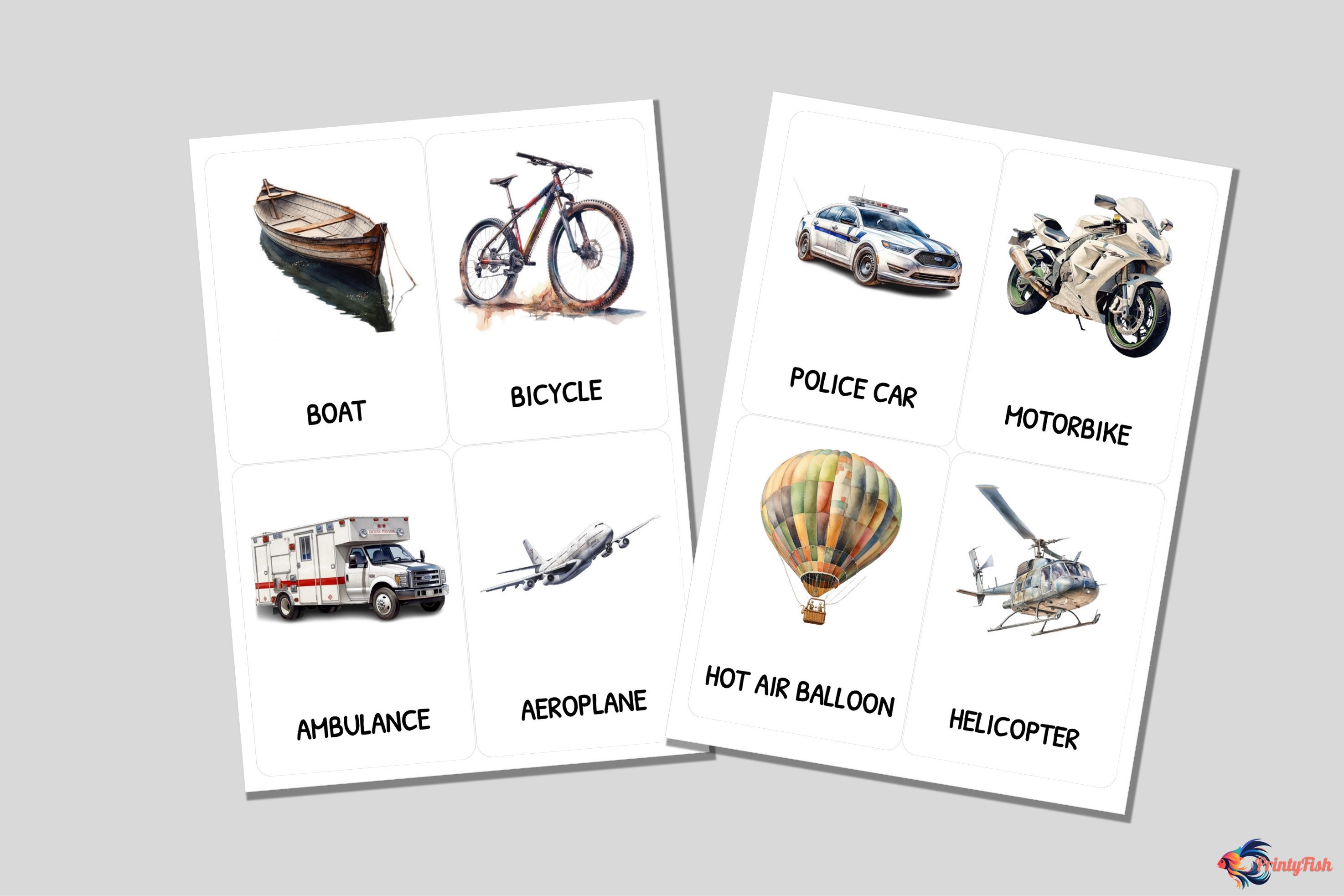 20 Vehicles Flash Cards Montessori Educational Cards - Etsy