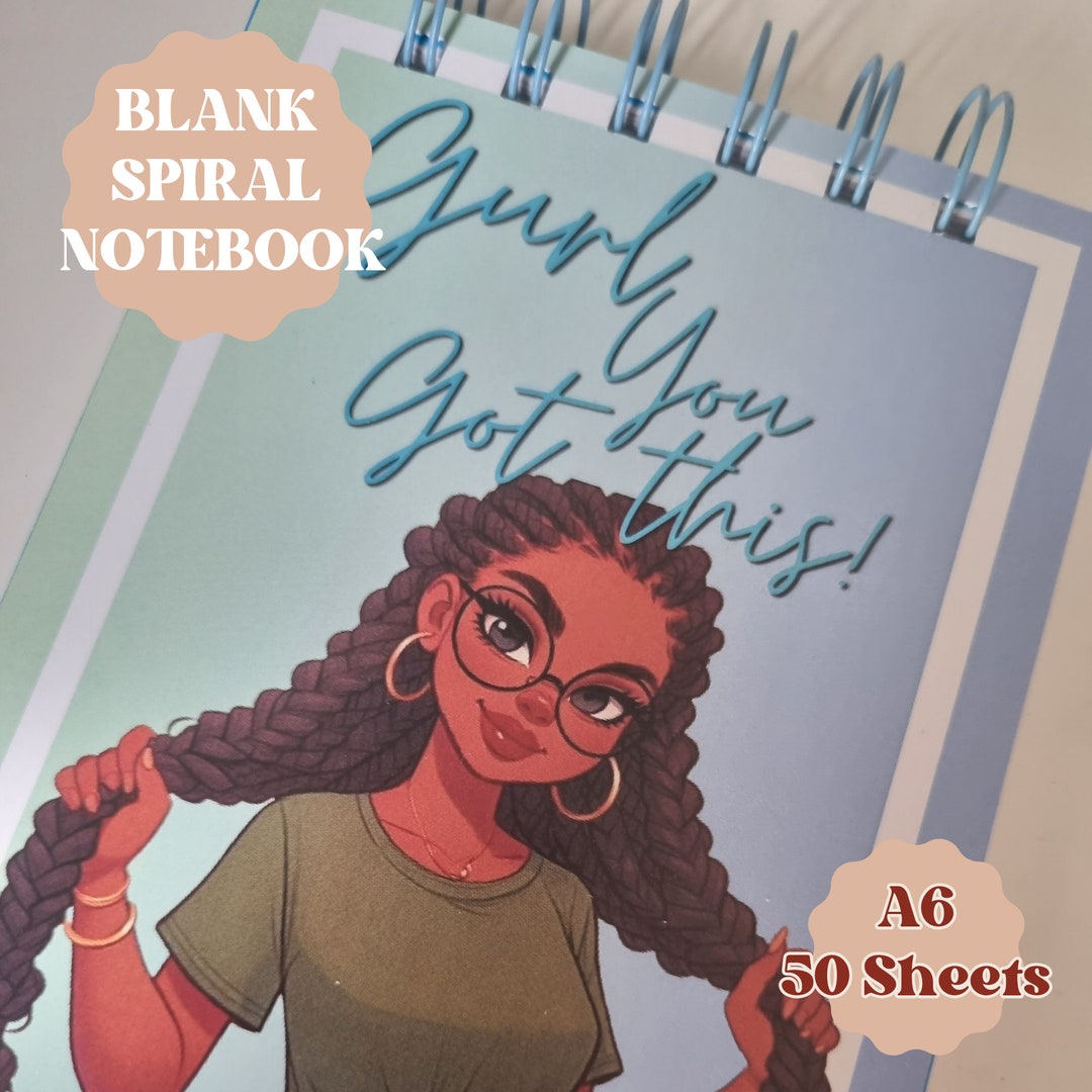 BRAIDED BLACK WOMAN A6 Notebook, Spiral Bound Blank Notebook, 50 Pages ...