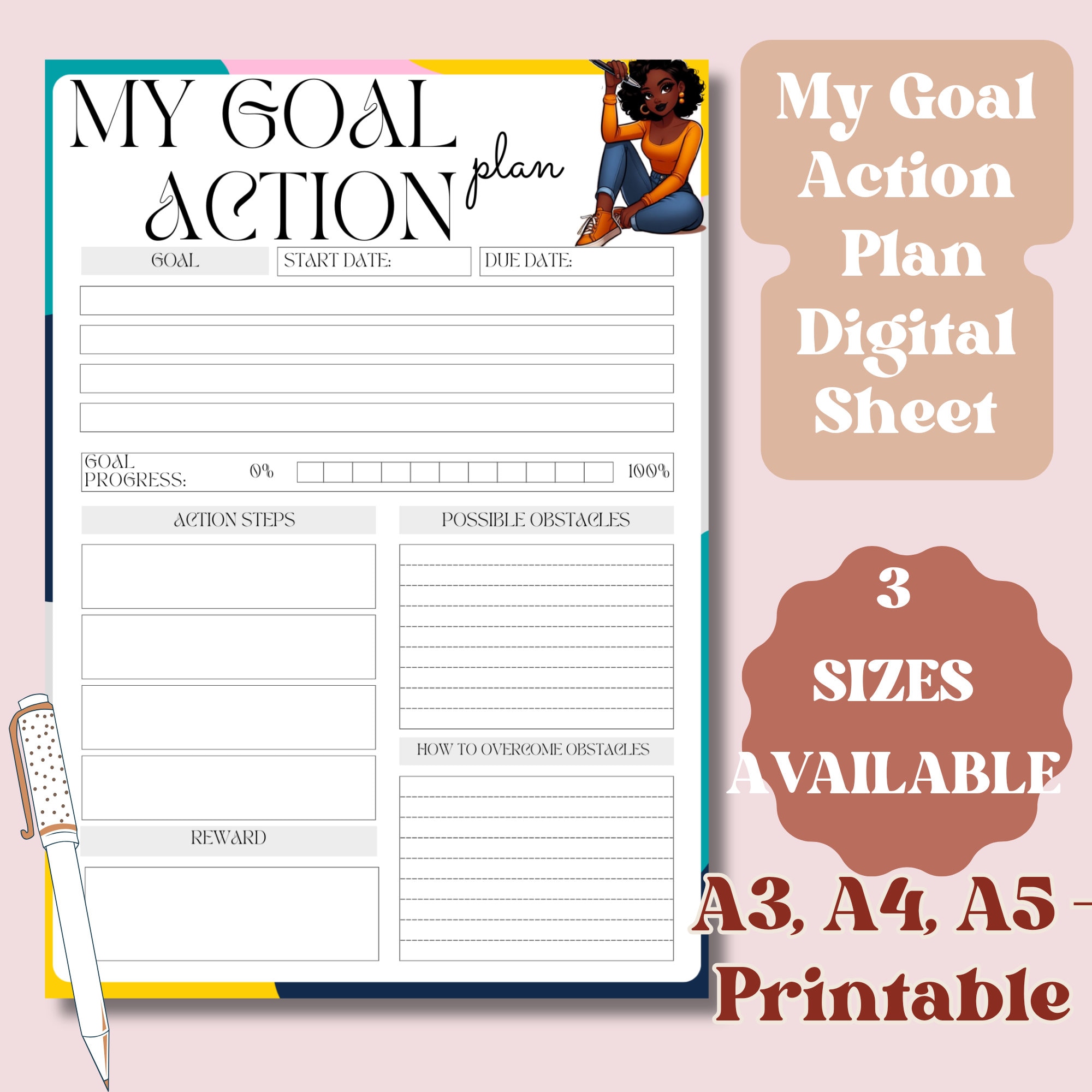 GOAL ACTION PLAN Pdf Black Girl Goal Setting, Digital Print, A5/A4/A3 ...