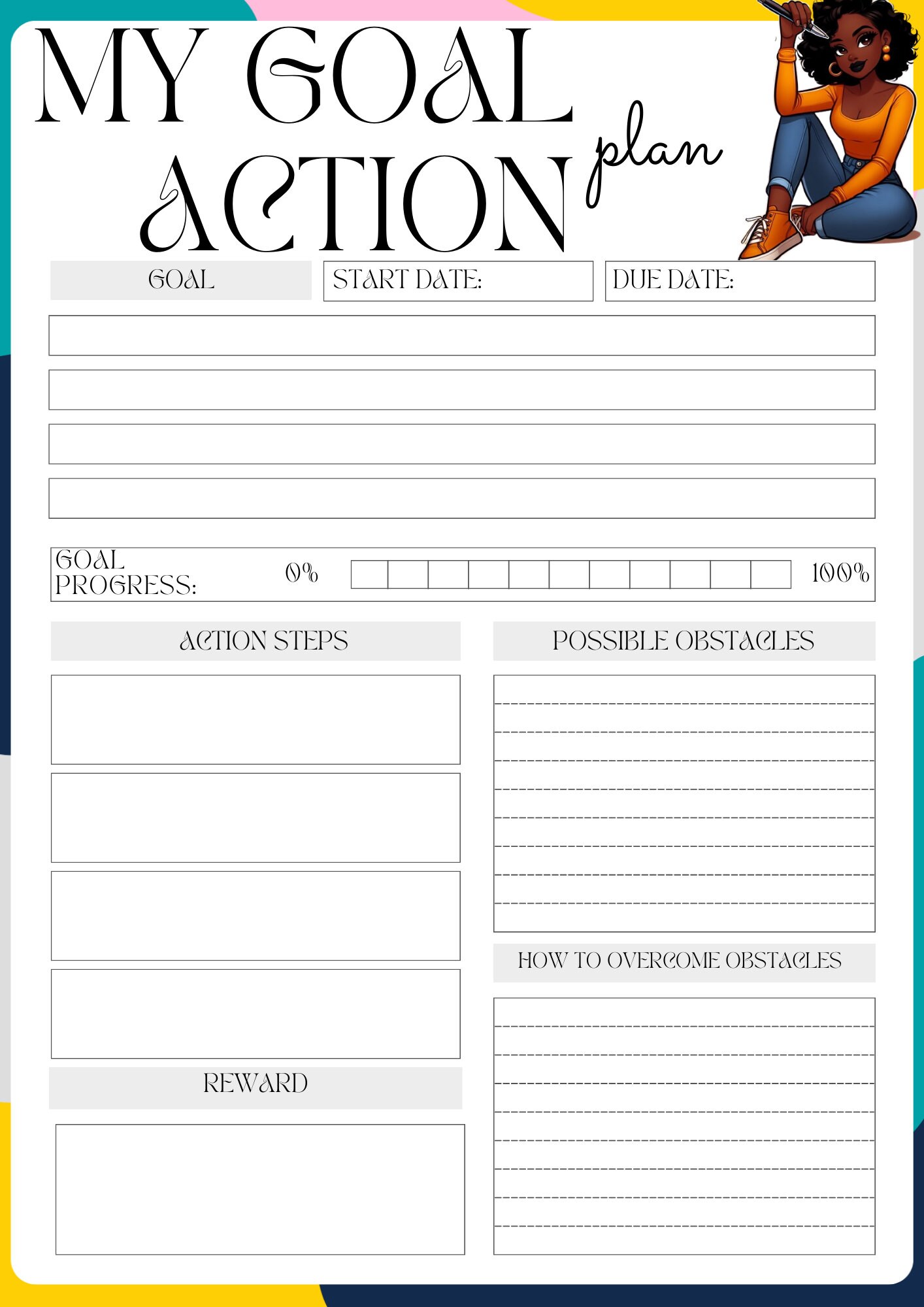 GOAL ACTION PLAN Pdf Black Girl Goal Setting, Digital Print, A5/A4/A3 ...