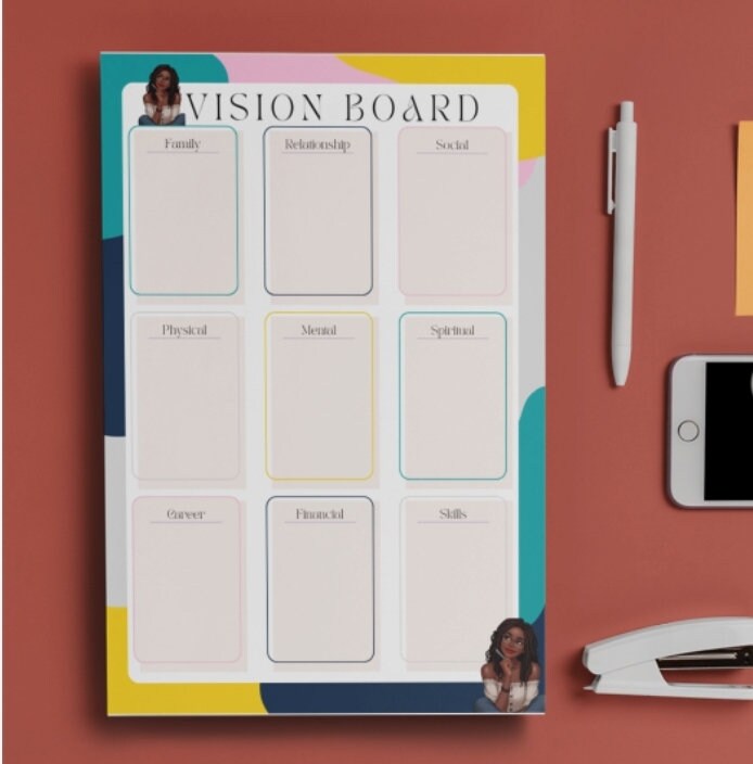 YEARLY GOAL TRACKER, Vision Board, Black Girl Goal Setting, Digital, A5 ...