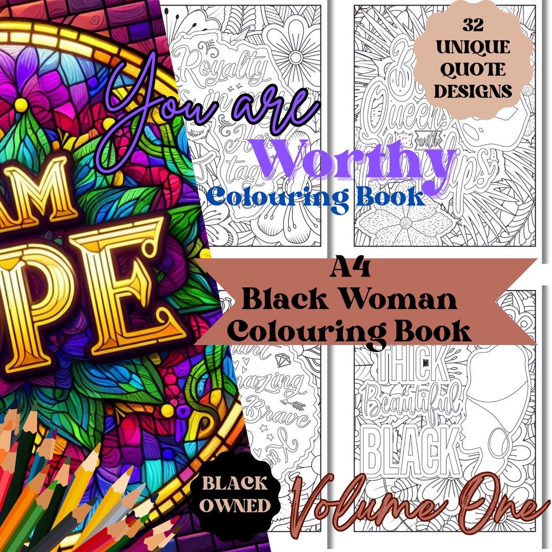 YOU ARE WORTHY Colouring Book, Black Girl Colouring Pages,empowering ...