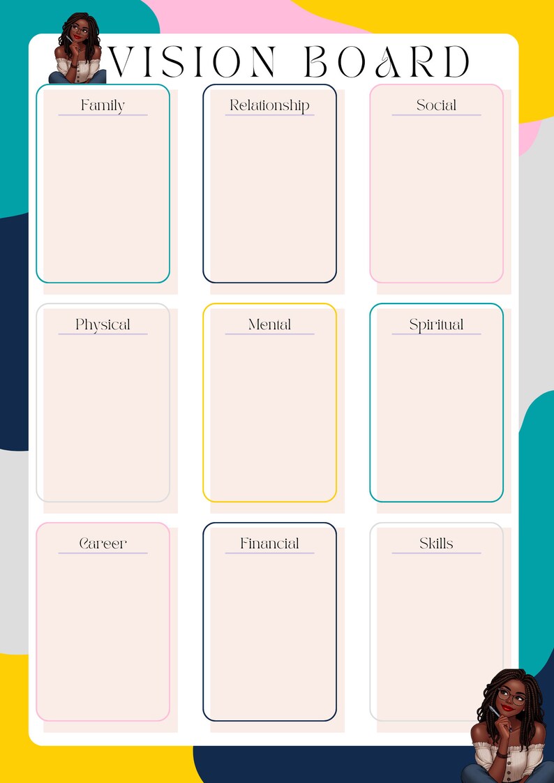 YEARLY GOAL TRACKER, Vision Board, Black Girl Goal Setting, Digital, A5 ...