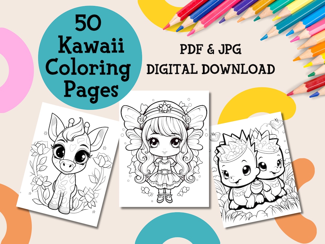 50 Kawaii Coloring Pages Cute Styles Printable Coloring - Etsy Australia