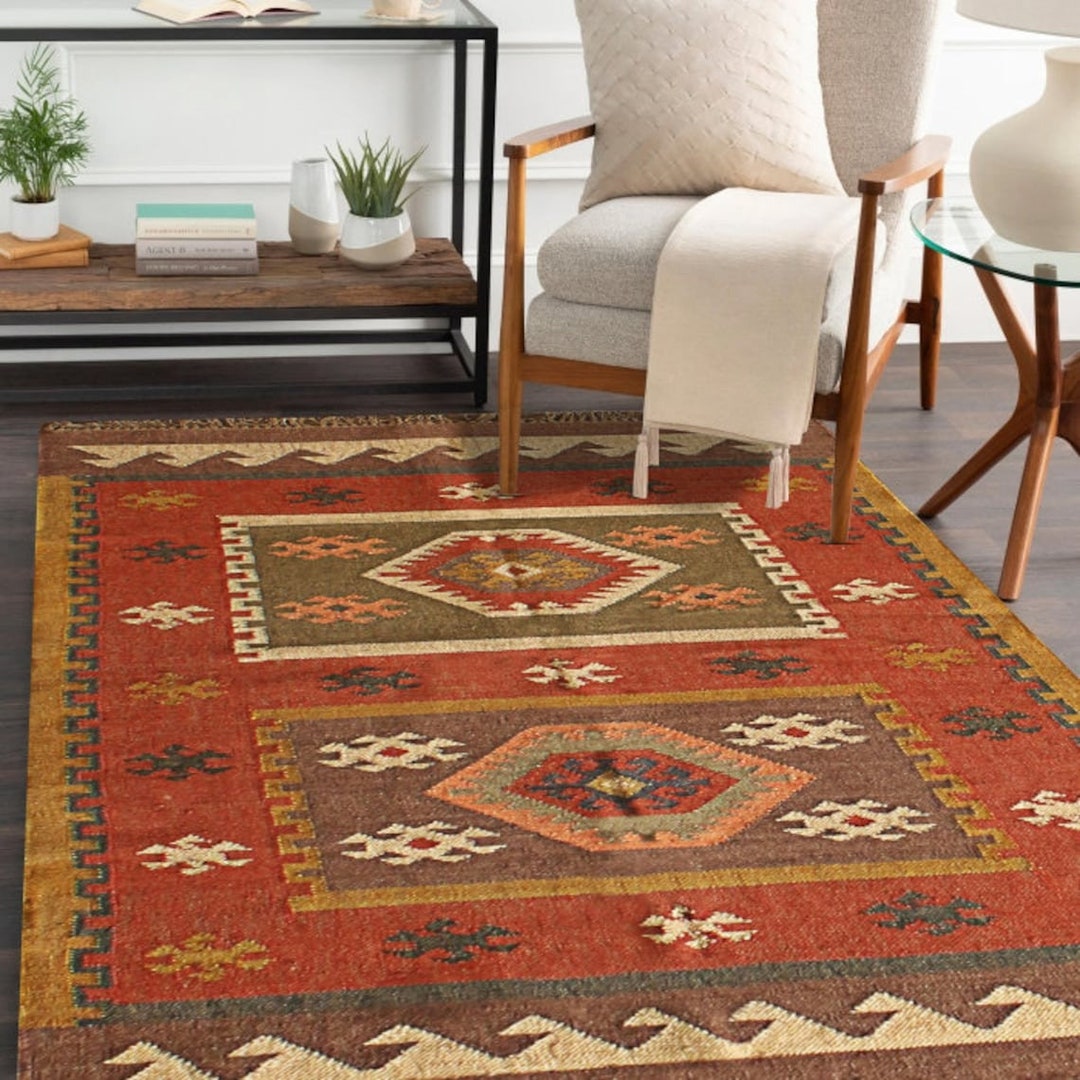 5x8 Ft. Indian Kilim Wool Jute Rug Rectangle Shape Rug Every Color ...